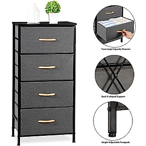 Oteymart Storage Drawers with 4 Drawers, Fabric Tower Organizer Unit for Bedroom,Living Room, Nurseries,Closet, Clothes, Steel Frame,Wood Top, Easy Pull Wood Handles Bins, Dark Gray