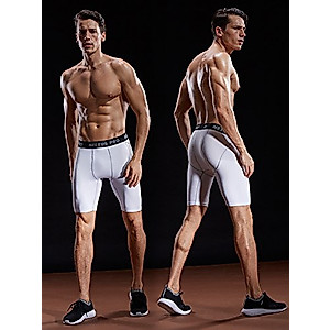 NELEUS Men's Spandex Compression Shorts Athletic Workout Running Performance Baselayer,3 Pack,047,Black,Grey,White,US S,EU M