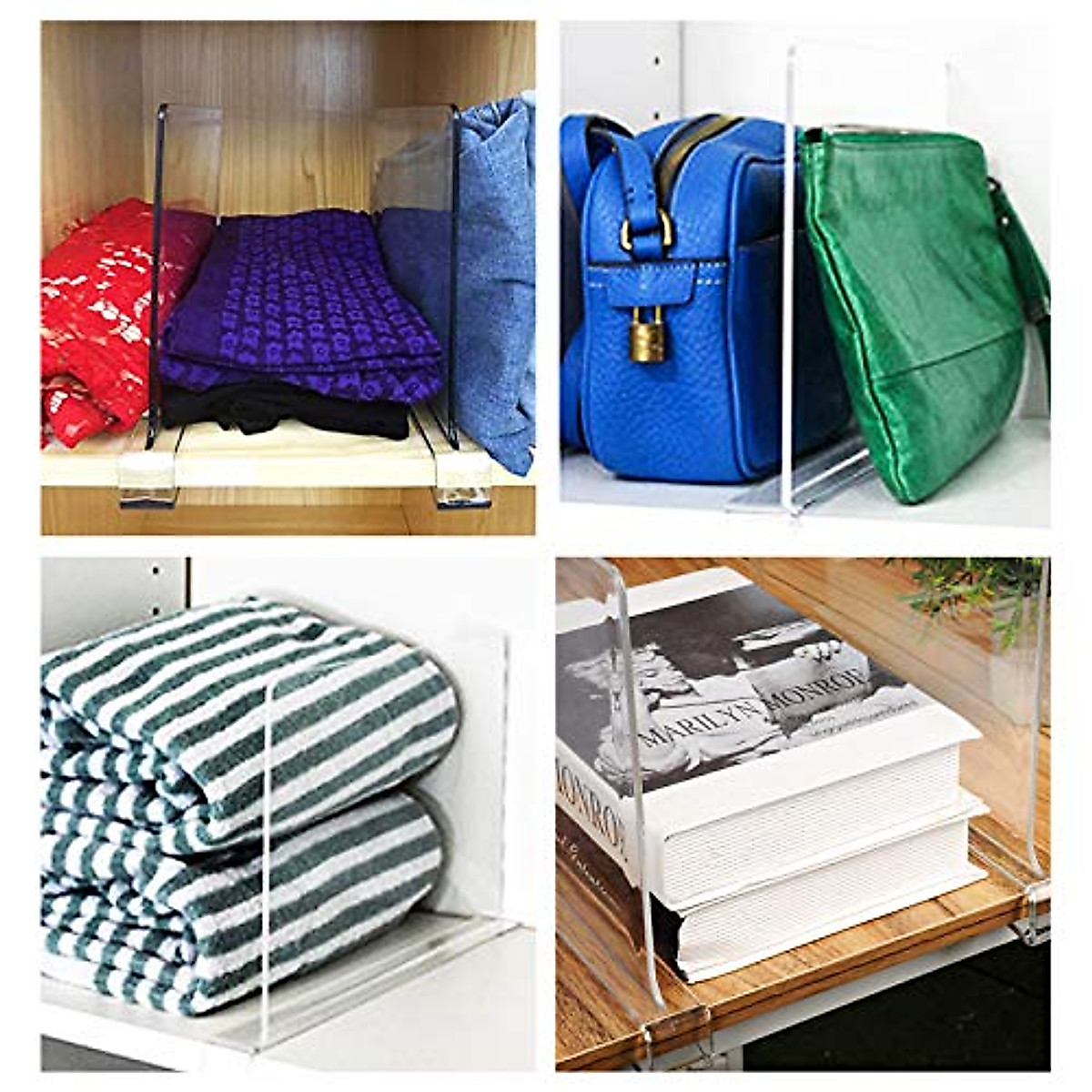 Hmdivor Clear Acrylic Shelf Dividers, Closets Shelf and Closet Separator for Organization in Bedroom, Kitchen and Office Shelves (6 Pack)