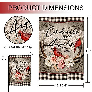 Hzppyz Cardinals Appear When Angels are Near Spring Peony Flower Home Decorative Garden Flag, Buffalo Plaid House Yard Red Bird Double Sided, Outside Decoration Farmhouse Outdoor Small Decor 12x18