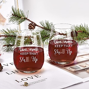 You're Awesome Keep That up Wine Glasses Set of 2, Funny Thank You Wine Glass Gift for Women Men, Novelty Inspirational Gift Idea for Friends Coworkers Sisters, Birthday Christmas Retirement Gift 15Oz