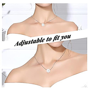 Pearl Pendant Necklace, Single pearl necklace for women adjustable length S925 sterling silver simple Handmade pearl Chain necklace as everyday jewlery Birthday Gift for women girls friends Mom