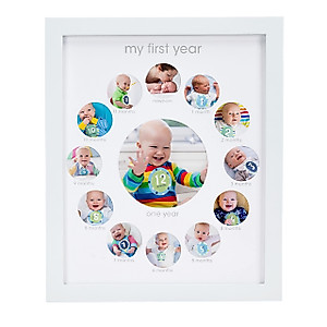 Pearhead My First Year Baby Keepsake Photo Frame, Newborn Baby Girl or Baby Boy Nursery Décor, Baby Milestone Photos, Gender-Neutral Baby Gift, White
