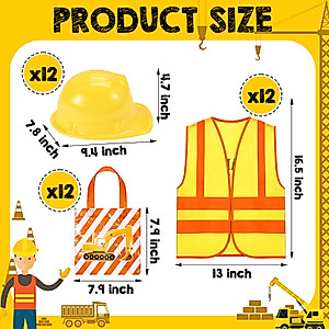 Hercicy 36 Pcs Construction Birthday Party Supplies Dressing up Costume Include 12 Construction Hat 12 Kids Construction Vest 12 Construction Party Goodie Bags for Construction Party Decorations