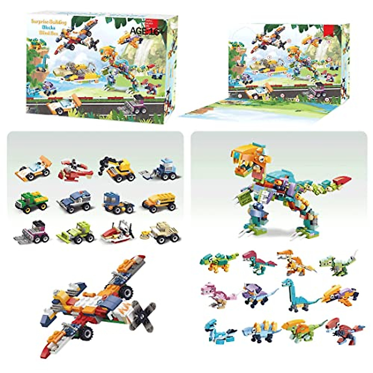 PANW Christmas Advent Calendar Building Toy Set，24 Days Racing Car Dinosaur Construction Kit, Mystery Box Advent Calendars Surprise Christmas Bricks Gifts for Kids Boys Girls Compatible with Lego (400+Pcs)