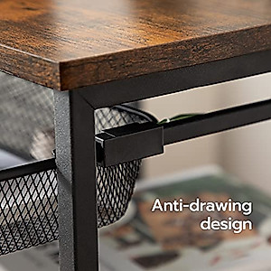 HOOBRO Mobile Printer Stand, 3-Tier Printer Cart with Storage Shelf, Adjustable Metal Mesh Basket, Printer Table on Wheels, Industrial Style in Home Office, Rustic Brown and Black BF23PS01