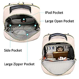 LOVEVOOK Laptop Backpack Purse for Women, Work Business Travel Computer Bags, College Nurse Backpack for Womens, Quilted Casual Daypack with USB Port, Fit 15.6 Inch Laptop, Antiquewhite