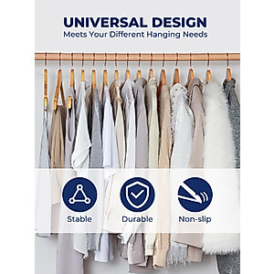 Smartor Wooden Hangers 10 Pack, Durable Coat Hanger Wood Hangers with Bar, Premium Suit Hangers for Men Women - Heavy Duty Hangers Pants Hanger Set with 360° Rose Gold Rotatable Hook, Natural