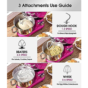 Facelle Stand Mixer, 660W 6 Speed Electric Kitchen Mixer with Pulse Button, Attachments include 6.5QT Bowl, Dishwasher Safe Beater,Dough Hook,Whisk & Splash Guard for Dough,Baking,Cakes,Cookie(Purple)