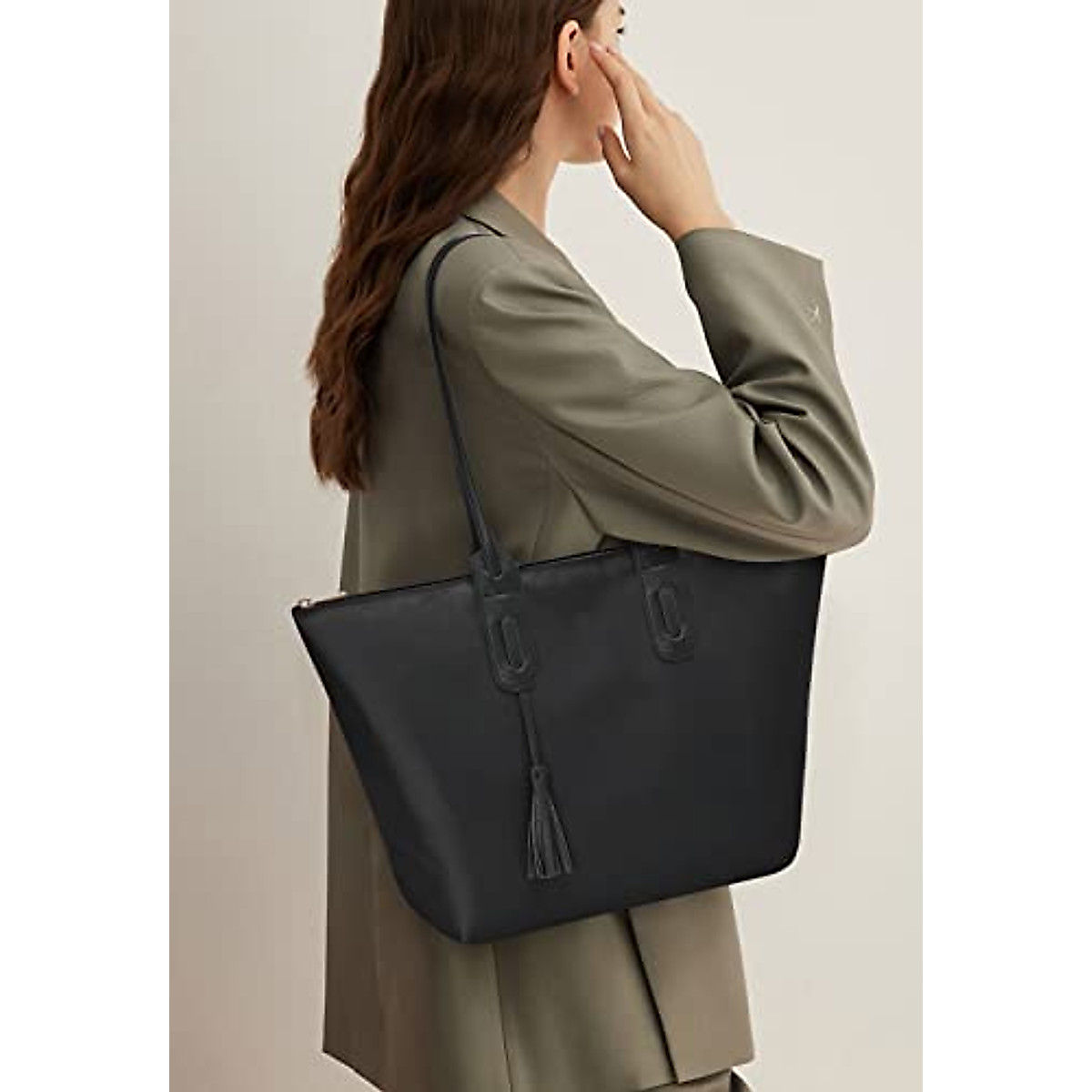 GM LIKKIE Nylon Tote Bags for Women, Top-Handle Shoulder Purse, Foldable Weekend Hobo Handbag (Black)