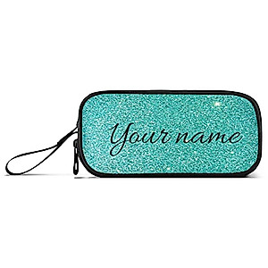 Custom Teal Blue Glitter Sparkle Pencil Case Pencil Bag School Pencil Pouch College Big Capacity Stationery Organizer for Teens Girls Boys Adults Student Office