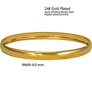 LIFETIME JEWELRY Smooth Bangle Bracelets 24k Real Gold Plated for Women and Teen (6mm, 2.25)