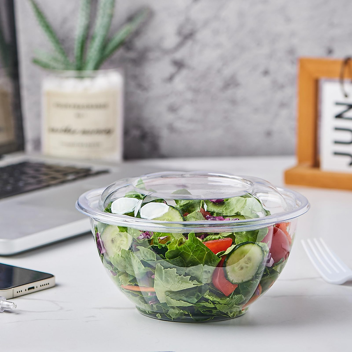 FULING [32 oz. 50 Sets Clear Plastic Salad Bowls with Airtight Lids Disposable To Go Mixing Containers Serving for Fruit, Quinoa, Lunch and Meal Prep