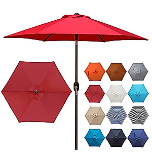 Blissun 7.5 ft Patio Umbrella, Yard Umbrella with Push Button Tilt and Crank(Red)