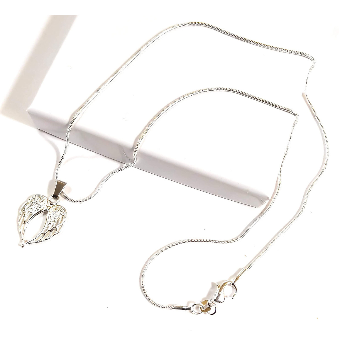 Angel Wing Heart Pendant Necklace Guardian Angel Silver Plated Snake Chain 20 Inch Gift Boxed Jewelry