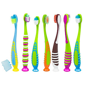 ALL PURE 6 Pack Kids Toothbrush Suction Cup Stand Soft Bristles Toddler Clean Oral Care