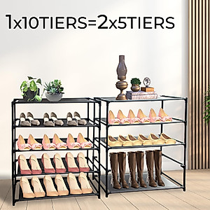 LCyindu Tall Shoe Rack 10 Tiers Narrow Shoe Shelf, 27-30 Pairs of Shoes and Boots Organizer, Black Metal Stackable Shoe Cabinet Space Saving for Entryway, Closet, Bedroom, 23" D x 10.9" W x 61.8" H