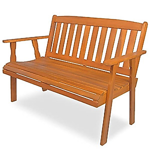 MCombo Patio Wood Garden Bench 2-Seat,Outdoor Acacia Loveseat Furniture, All-Weather Bench with Backrest and Armrest for Deck Porch Balcony Backyard, 260 lbs Capacity 6083-BC01-WD