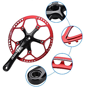 Dioche Crankset, Single Speed Crankset Mountain Bike Aluminum Alloy Hollow Integral Mountain Bike Crankset Arm Speed Fixed Gear,Easy to Modify Single Crank Set