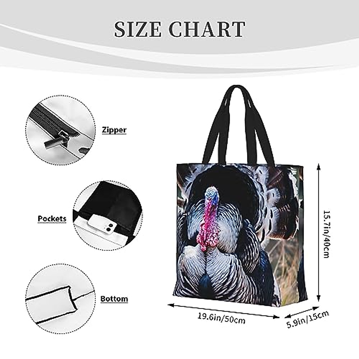 VACSAX Tote Bag for Women Reusable Shopping Bags Thanksgiving Turkey Print Shoulder Handbag Aesthetic Totes for Grocery