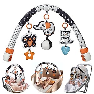 TUMAMA Car Seat Toys for Babies 0-6 Months, Stroller Toys for Infant 0-6 Months, Newborn Sensory Hanging Rattle Arch Toy with Butterfly Elephant Owls,Musical Toy for Baby 6-12 Months