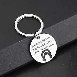 BLEOUK Hair Spray Musical Keychain Hair Spray Broadway Themed Gift Dancer Gift Motivational Quote Gift (stop my happiness)