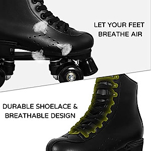 Roller Skates for Women with PU Leather High-top Double Row Rollerskates, Unisex-Adult Indoor Outdoor Black Derby Skate Size 8.5 with Wear-Resistant Rubber Fast Braking for Beginner