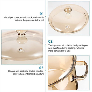 Hemoton 64oz(1.9L) Glass Saucepan with Cover Dual Handles Pot, High Boron Glass Simmer Pot for Stovetop - for Pasta Noodle, Soup, Milk, Tea (Amber)