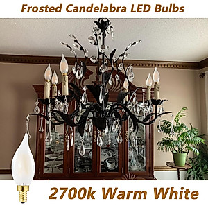 E12 Candelabra LED Bulb 60watt, Frosted LED Chandelier Light Bulbs,Type B 2700k Warm White, Flame Tip,6W Equal 60W,Dimmable for Ceiling Fan,Dining Room,Kitchen Fixture (6 Pack) (6w-2700k(warm White))