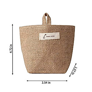 JIAKAI 4pcs Mini Hanging Storage Bag，Cotton Linen Small Storage Basket Decor Bin Bag with Handle, for Wall Door Closet