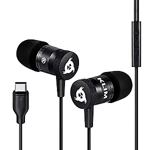 KLIM™ Fusion Earbuds with Microphone + Long-Lasting Wired Ear Buds - Innovative: in-Ear with Memory Foam + Earphones with Mic and USB-C - New 2022 Version (Black - USB-C) (Renewed)