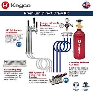 Kegco Kegerator 24" Wide Triple Tap Black/Stainless Steel Undercounter Beer Dispenser HK38BSU-L-3