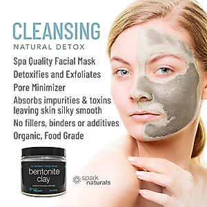 Spark Naturals Sodium Bentonite Clay 1 LB - 100% Organic and Food Grade Detoxifying Clay - All-Natural Face Cleanser and Armpit Detox | Bentonite Clay, Indian Healing Clay