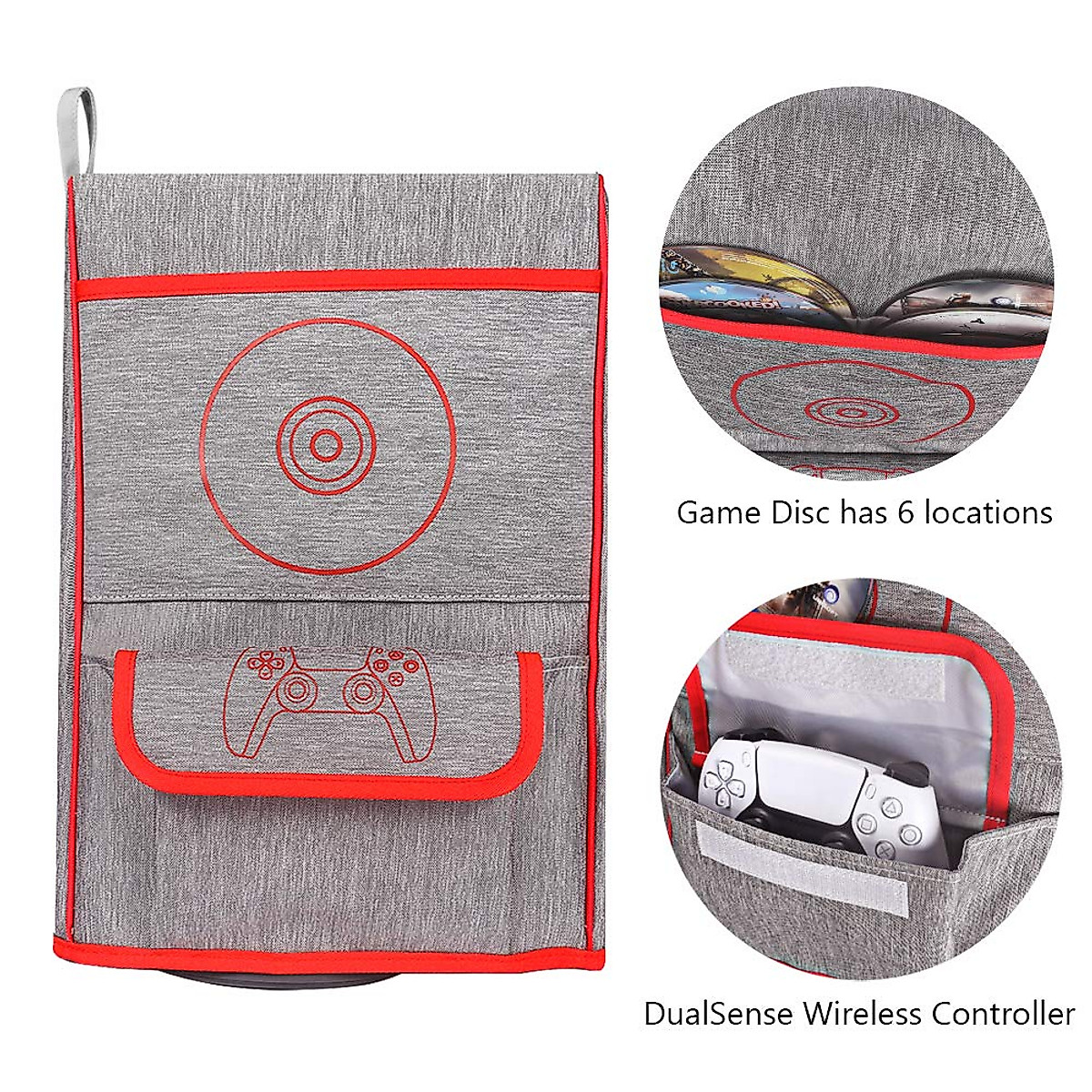 Eyglo Anti-Dust Cover for PS5 Sony PlayStation 5 Console Protective Cover Case -Anti Scratch and Waterproof, Support for PS5/Controllers/12 Game Discs (Red)