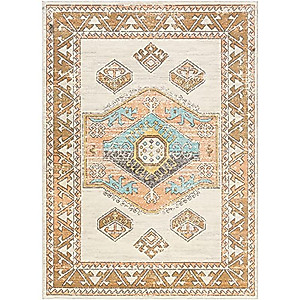 Artistic Weavers Sokanon Outdoor Medallion Area Rug,5'3" x 7'3",Ivory/Saffron
