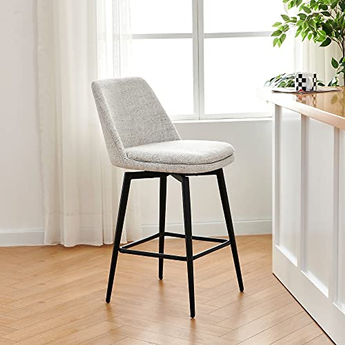 CHITA Counter Height Swivel Barstools, Upholstered Fabric Bar Stools Set of 2, Metal Base, 27.2" Seat Height, White