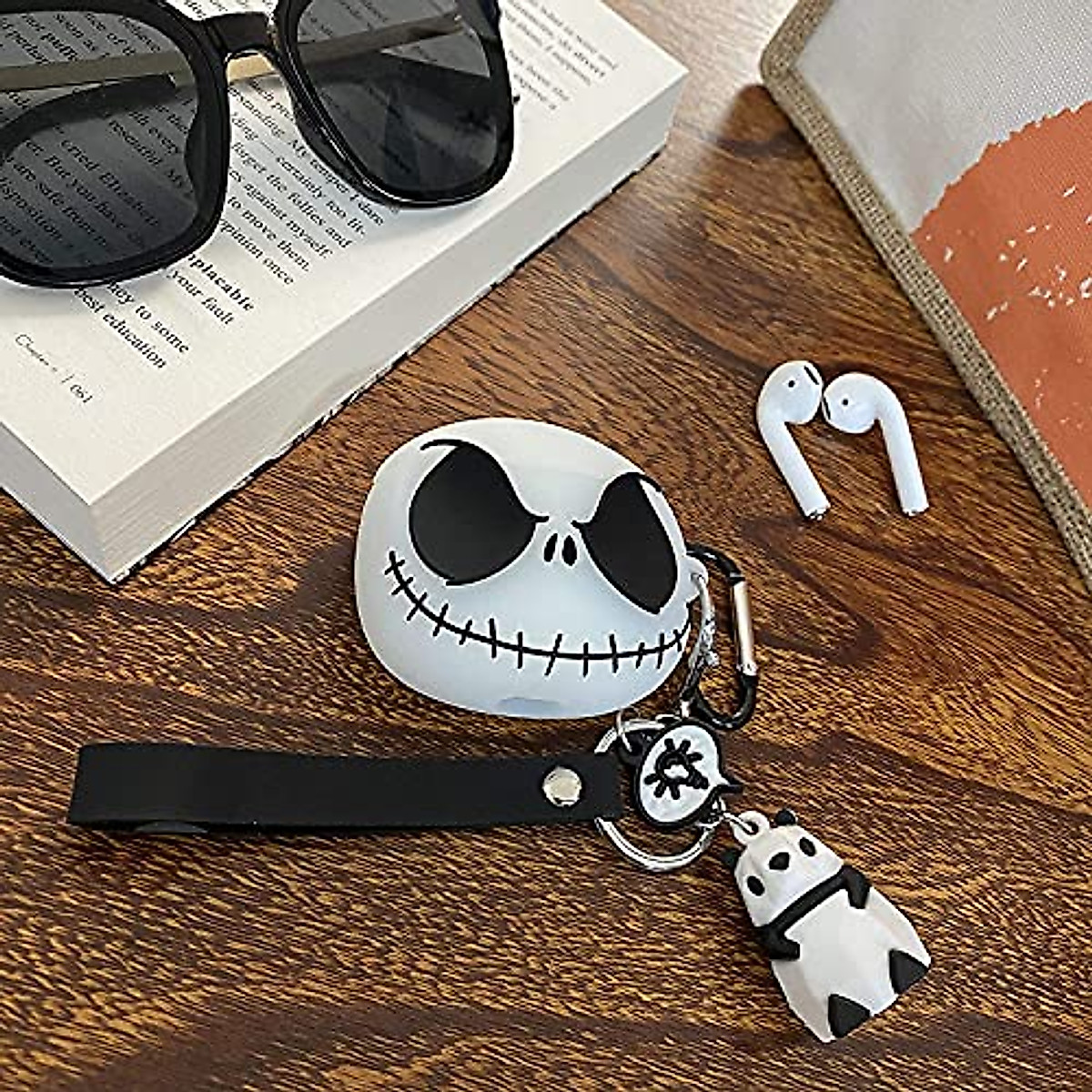 CCXNAS Compatible with Airpods Case Cover with Keychain, Halloween Luminous Skull for Airpods 2nd & 1st Cases, Soft Silicone Cute Funny Anime Case for Apple Airpods 2/1