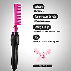 Electric Hot Comb for Wigs, Straightening Comb, Plug-In Hair Straightener for Black Hair