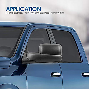 MOSTPLUS Power Heated Towing Mirror Compatible for 2002-2008 Dodge Ram 1500/2003-2009 Ram 2500 3500 with Manul Telescoping(Set of 2)
