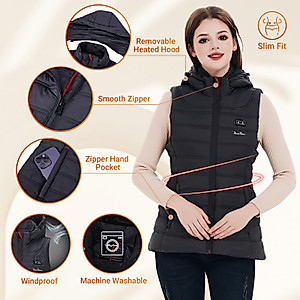 RenRon Heated Vest Women With Hood - 7.4V 16000mAh Battery Pack,Detachable Heated Hood, Slim Fit Womens Heated Vest