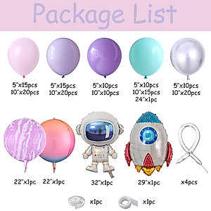 Outer Space Balloon Garland Arch Kit 154Pcs Pink and Purple Latex Balloons with Astronaut,Planet,Rokect Balloons for Universe UFO Outer Space Birthday Party Decorations