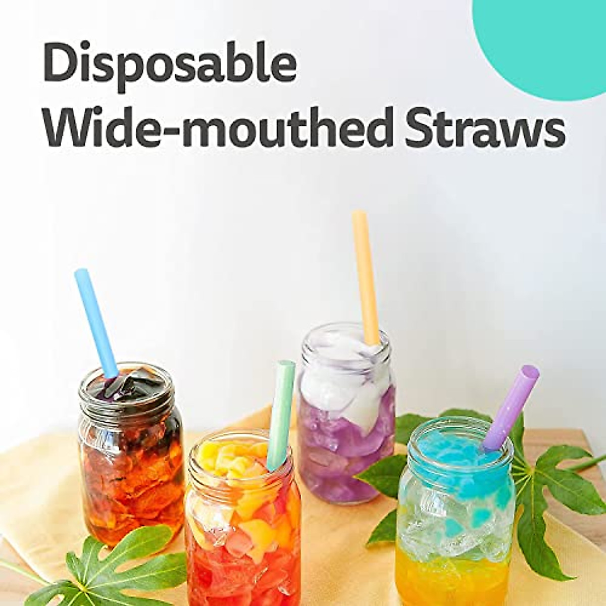 Fanale 125 Pcs Macarons Jumbo Smoothie Straws, Disposable Boba Straws for Smoothies, Milkshakes & iced Coffee, Individually Wrapped Multi Color Plastic Straws (12mm Wide & 210mm Long)