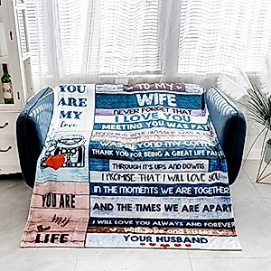 Gifts for Wife Mother's Day Anniversary Valentines, Personalized Throw Blanket Romantic I Love You Wedding Gifts to My Wife,Ultra-Soft Micro Fleece Blankets Soft Bedding Sofa