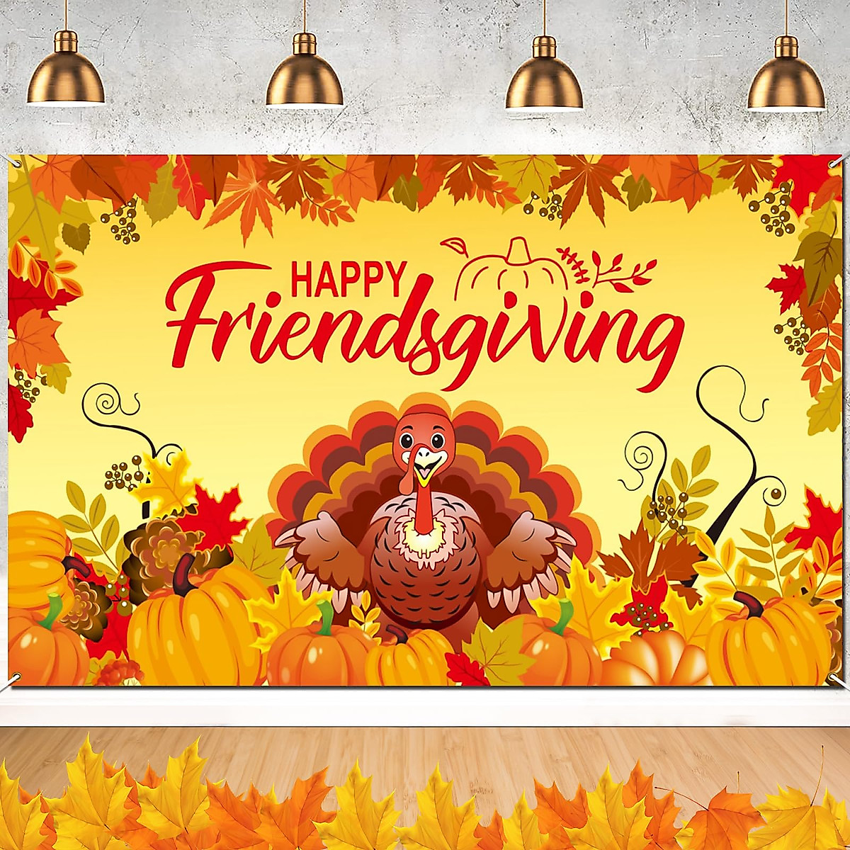 Friendsgiving Banner, Fall Banner, Happy Friendsgiving Wall Backdrop Thanksgiving Holiday Feast Party Supplies Outdoor Photo Background Fall Decorations for Home School