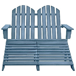 Tidyard 2-Seater Patio Adirondack Chair&Ottoman Fir Wood Blue Outdoor Fire Pit Chair Wooden Garden Armchair for Porch Pool Lawn Deck Backyard Balcony Outdoor