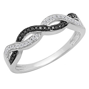 Dazzlingrock Collection 0.15 Carat (ctw) Round Black & White Diamond Criss-Cross Style Stackable Anniversary Wedding Band for Her in 925 Sterling Silver, Size 8