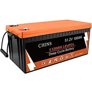 CHINS 48V 100AH LifePO4 Battery,Bluetooth Lithium Battery with 100A BMS, 4000+ Deep Cycle Battery, 5.12KWh Independent Power, Massive 20.48kWh in 4P, Perfect for Solar Home, Grid Outages, Off-Grid