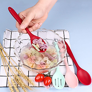 Slotted Spoon, 4 PCS Slotted Serving Spoons, Small Colorful Silicone Stirring Spoon, Mixing Slotted Spoons for Straining Oil and Juices, Getting into Small Jars, and Serving