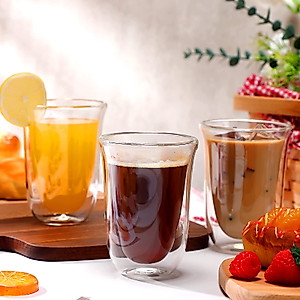 8 Pack 10 oz Double Walled Coffee Mugs Glass Espresso Cups without Handle Clear Thermo Insulated Demitasse Cups for Cappuccino Tea Latte Beverages