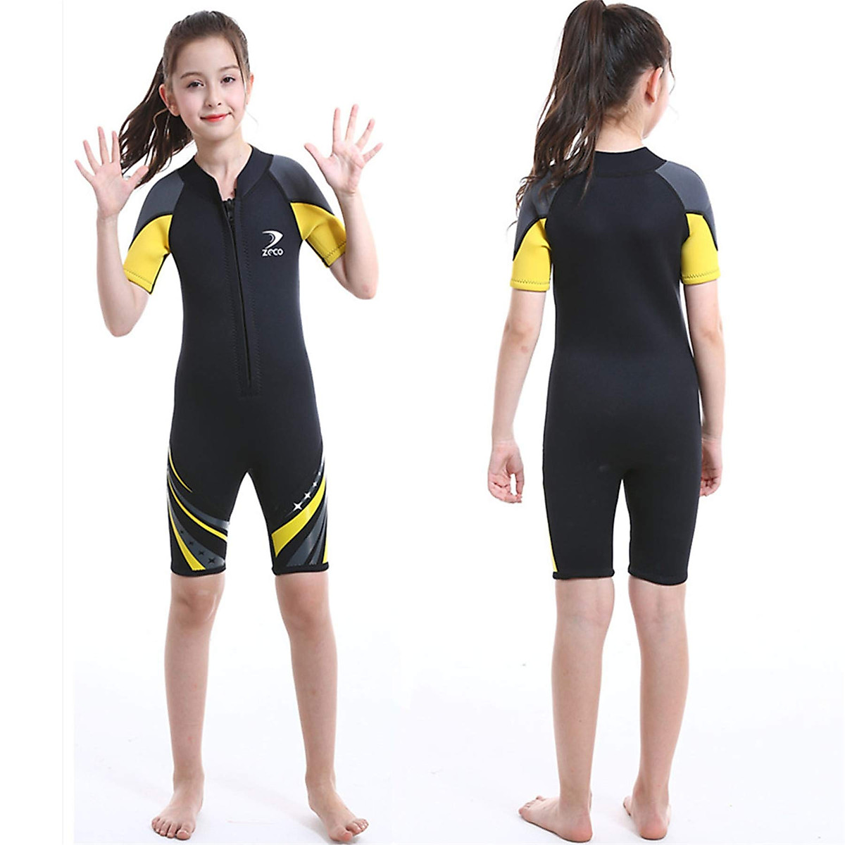 ZCCO Kids Short Wetsuits 2.5mm Children's Neoprene Suit Short Sleeve, Youth Boy's and Girl's One Piece Shorty Wetsuit for Diving,Swimming,Surfing Water Sports(DK-BK-M)